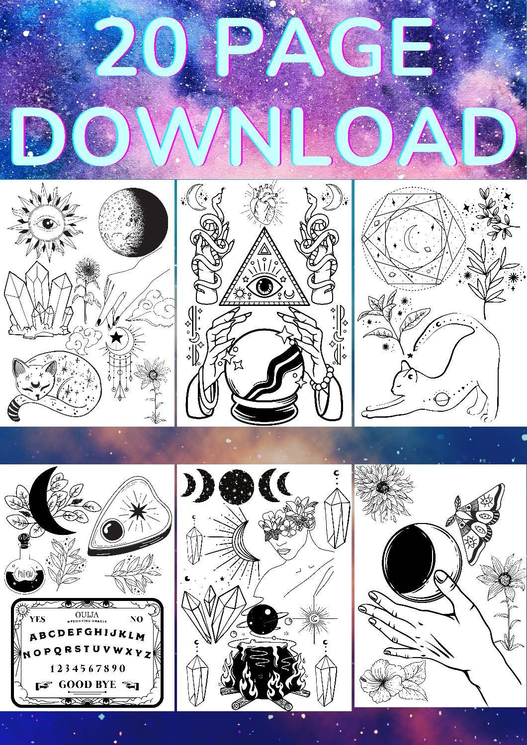 Witchy Coloring Pages | Spiritual Coloring | Magic Coloring | Crystal ...
