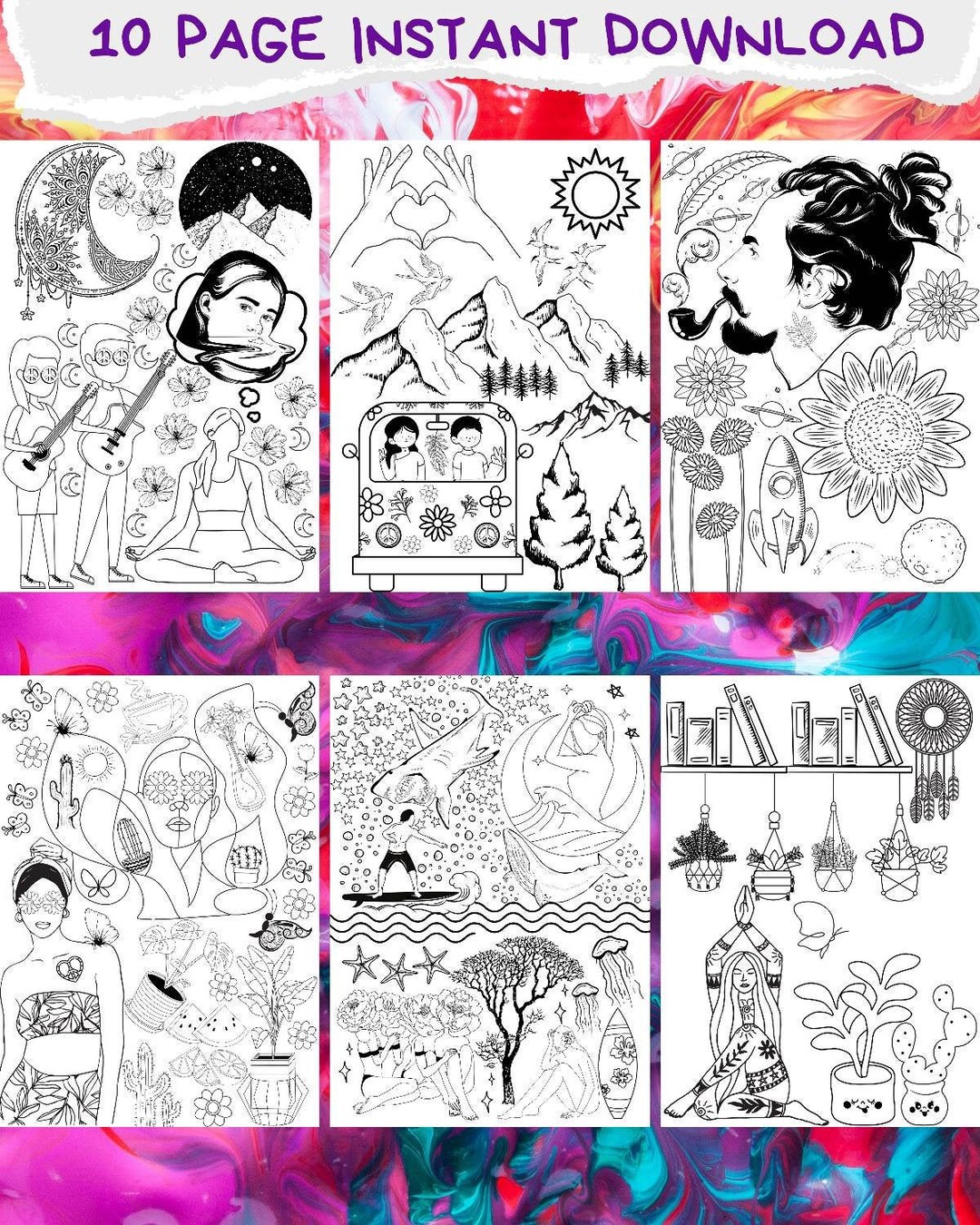 Hippy Coloring Pages | Trippy Coloring Pages | Psychedelic Coloring ...