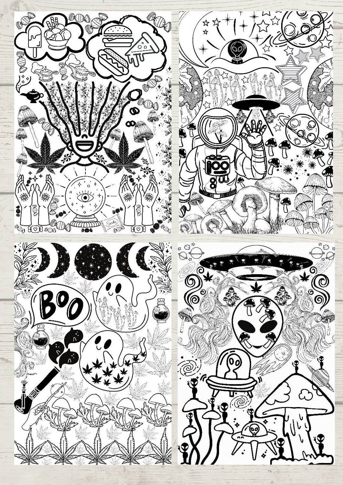 Psychedelic Coloring Pages Weed Coloring Pages Trippy Printable Digital ...