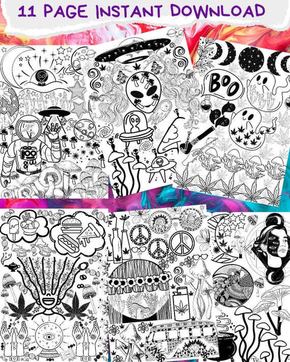 Psychedelic Coloring Pages Weed Coloring Pages Trippy | Etsy