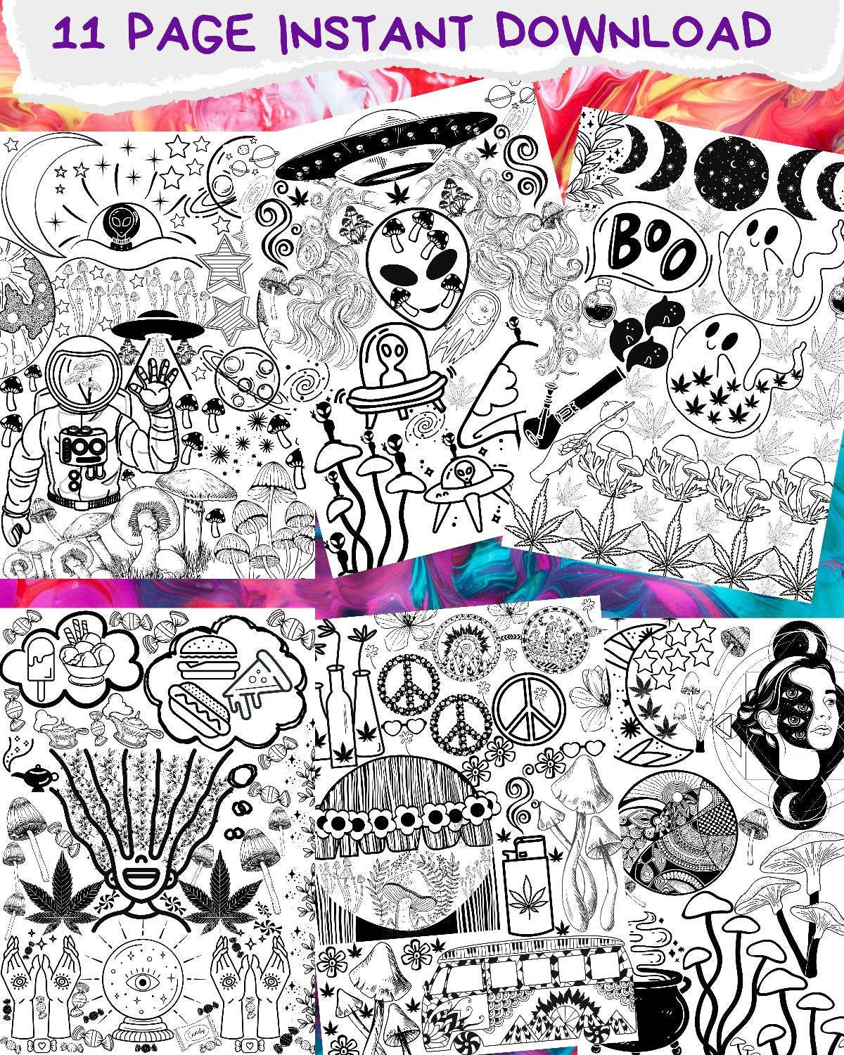 Psychedelic Coloring Pages Weed Coloring Pages Trippy Printable Digital ...