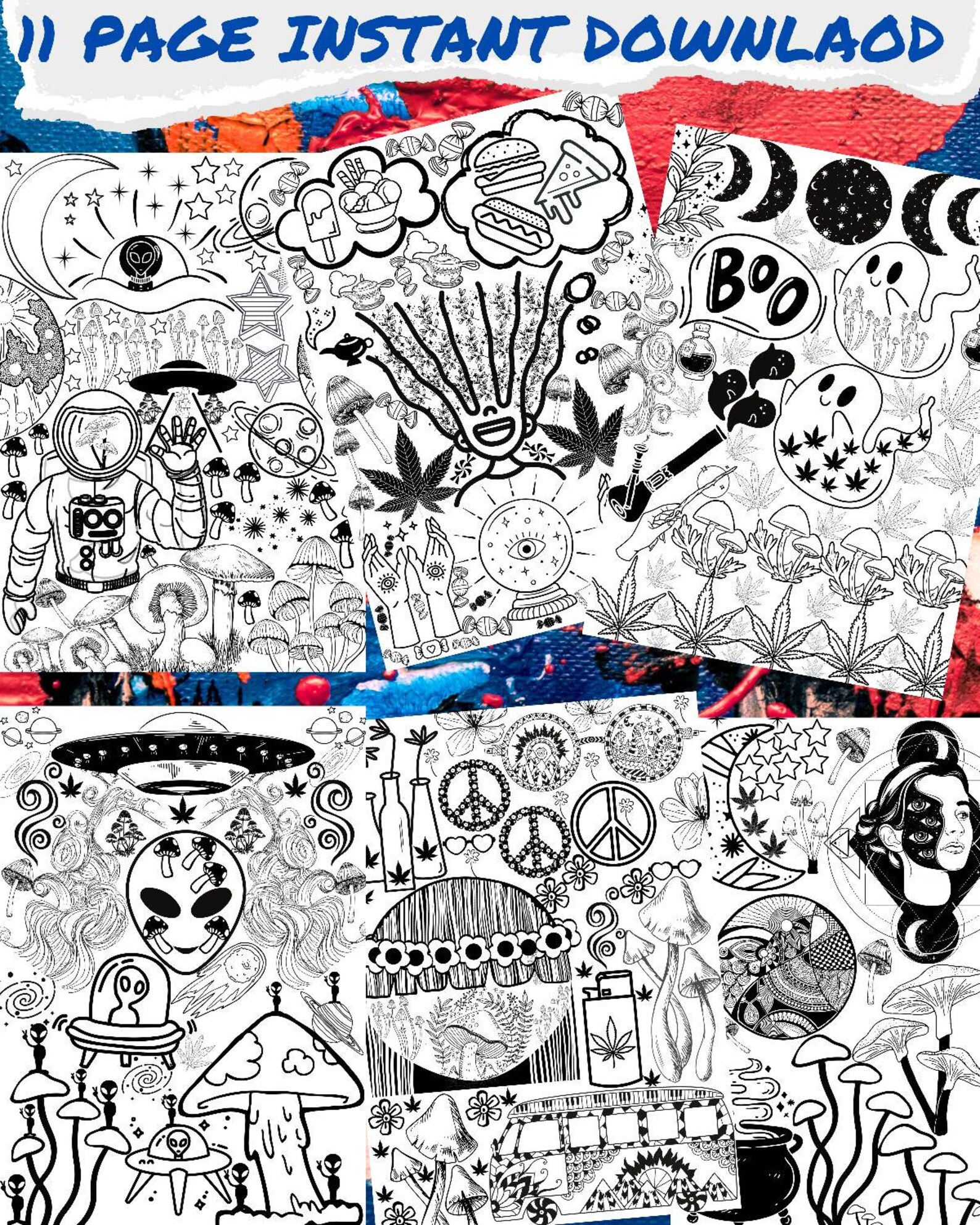 Psychedelic Coloring Pages Weed Coloring Pages Trippy Printable Digital ...