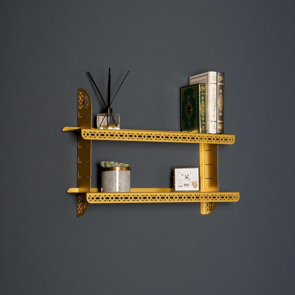 Adjustable Metal Two Tier Floating Islamic Wall Shelf, Muslim Home ...