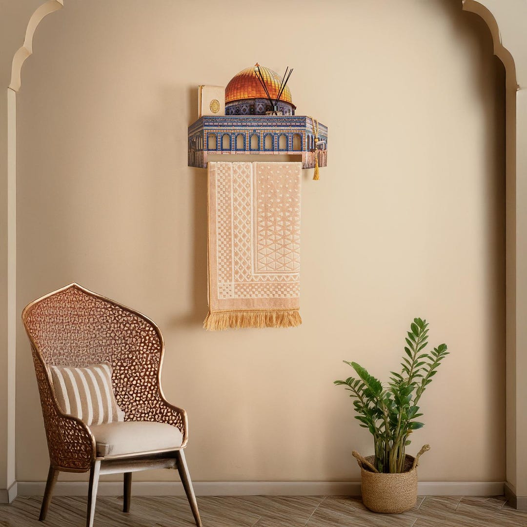 Metal Prayer Rug Holder, Wall Shelf With Al-masjid Al-aqsa, Prayer Room ...