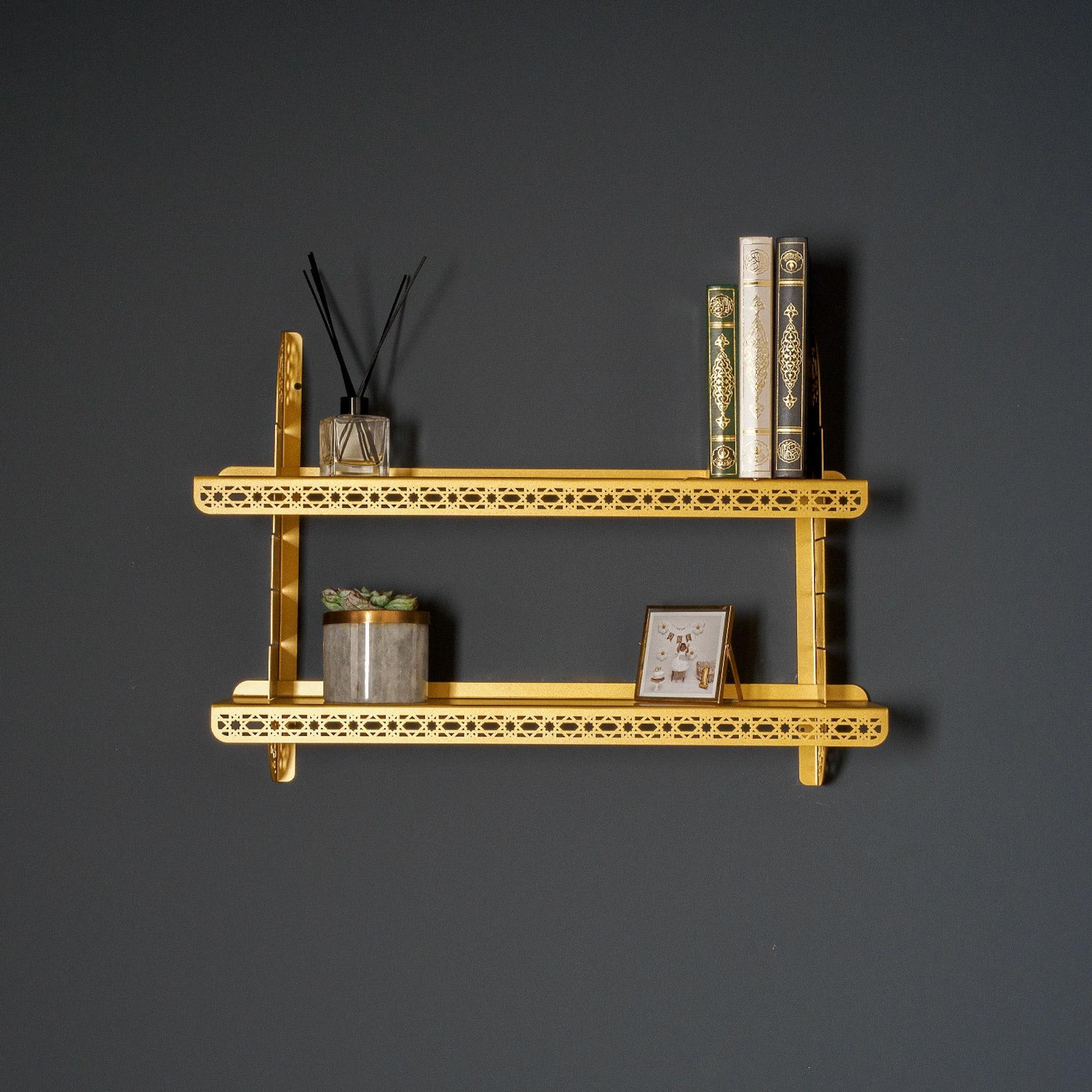 Adjustable Metal Two Tier Floating Islamic Wall Shelf, Muslim Home ...