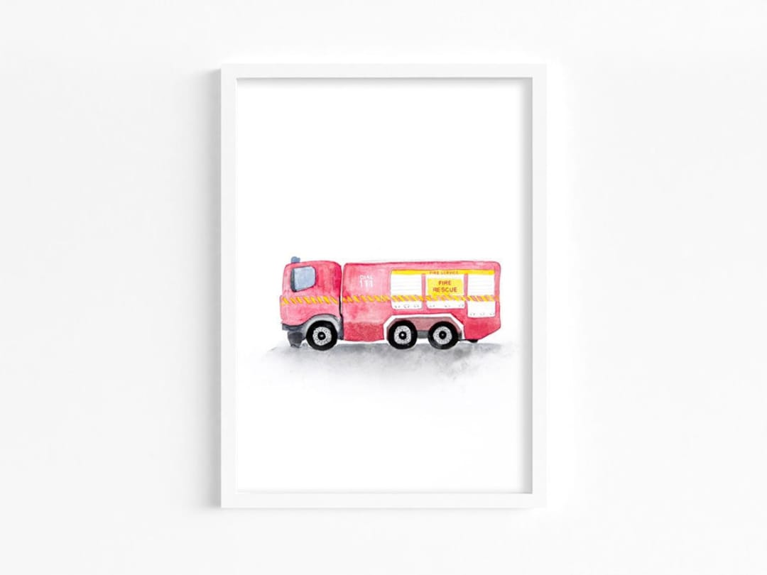 Fire Truck Emergency Vehicle Watercolor Nursery Painting DIGITAL Print ...