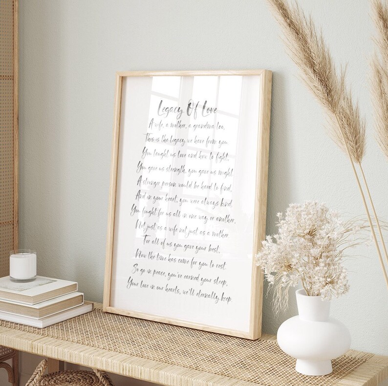 Legacy of Love Poem WATERCOLOUR Font Mother Funeral Printable Poem ...