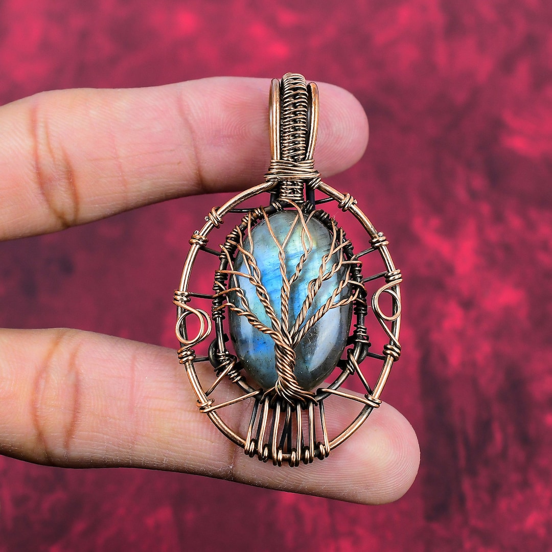 Labradorite Tree of Life Pendant: Handmade Copper Wire Wrapped Gemstone ...