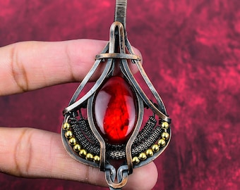Red Fire Labradorite Pendant Copper Wire Wrapped Pendant Handmade ...