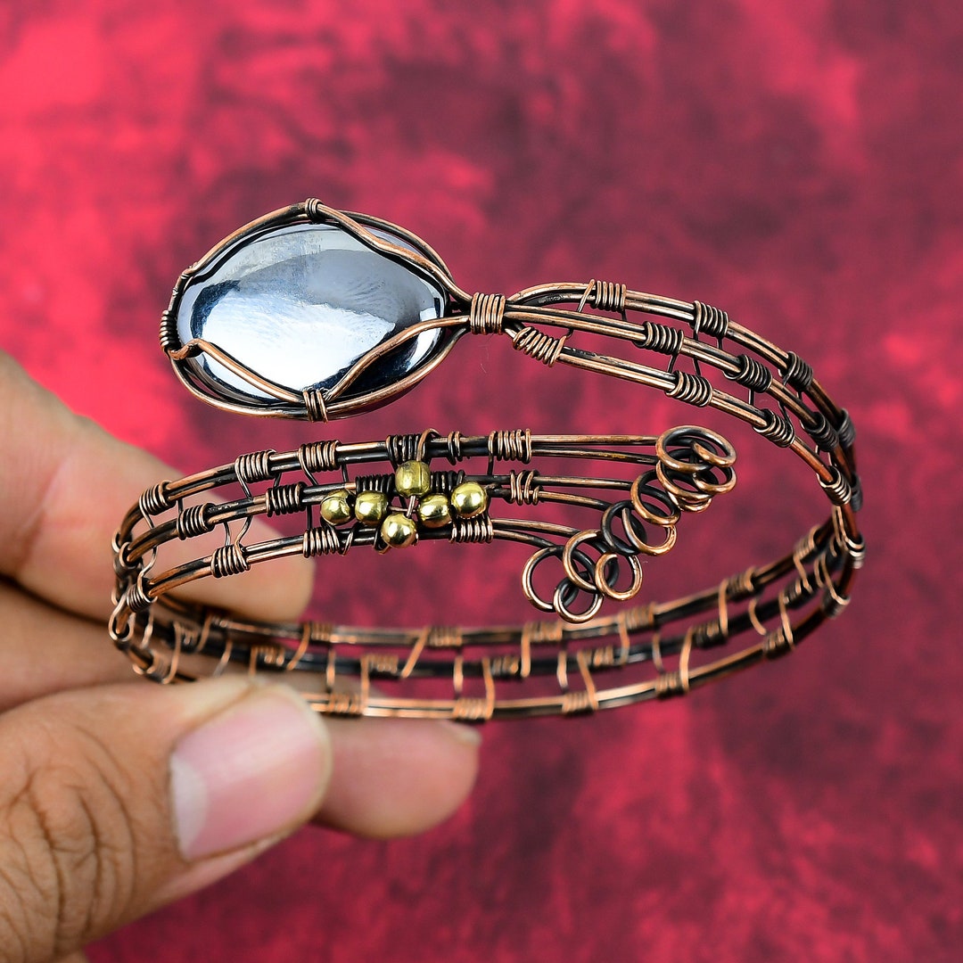 Shungite Bangle Copper Wire Wrapped Adjustable Cuff Bracelet Elegant ...