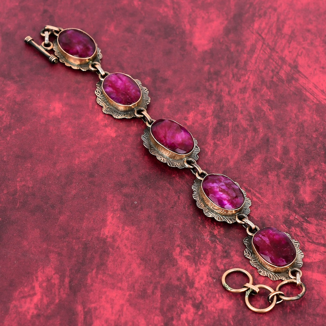 Faceted Kashmir Ruby Bracelet Copper Bracelet Genuine Gemstone Jewelry ...