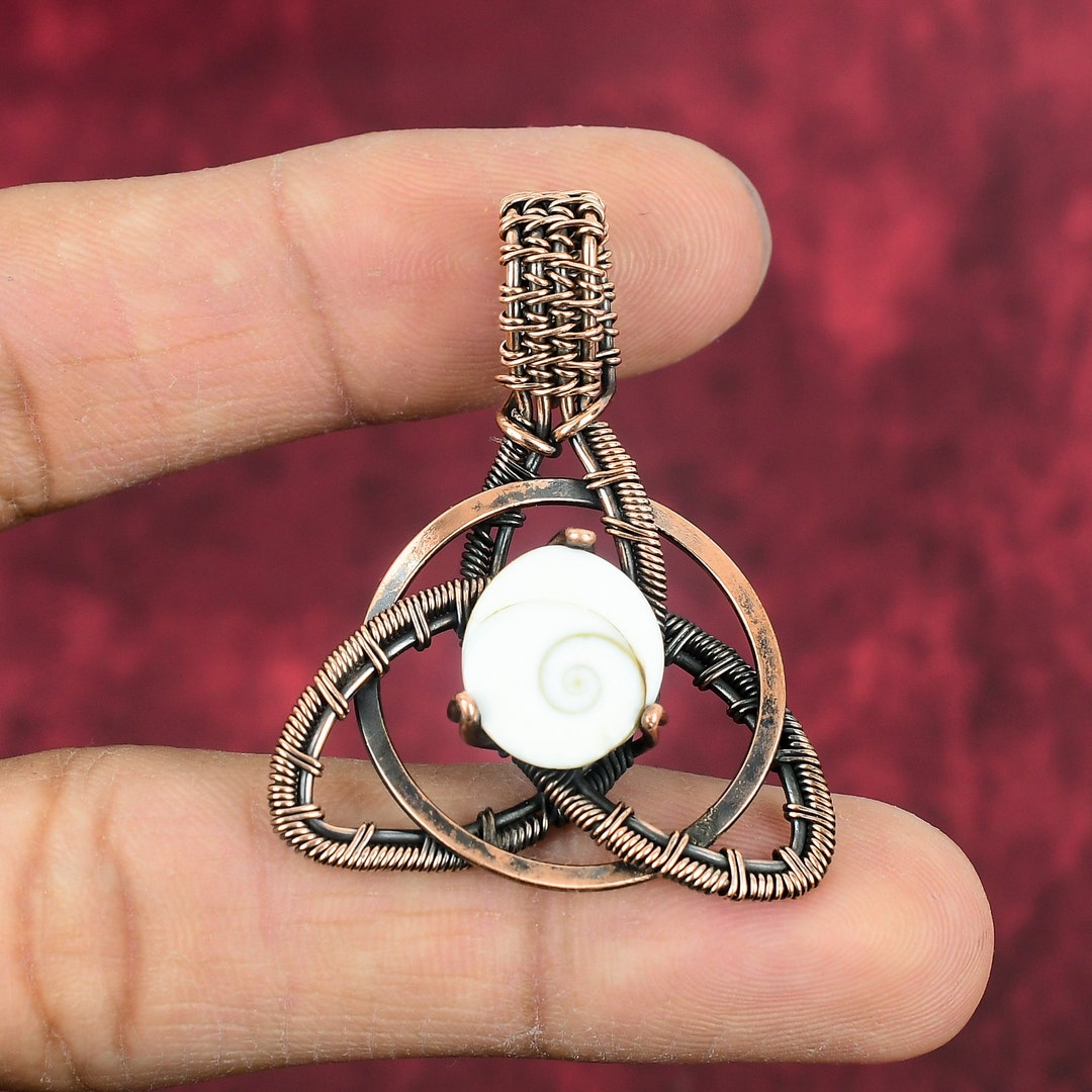 Shiva Eye Shell Pendant Copper Wire Wrapped Gemstone Pendant Copper ...