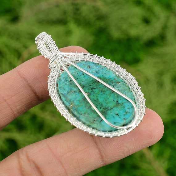 Turquoise Wire Wrap Pendant 925 Necklace - munimoro.gob.pe