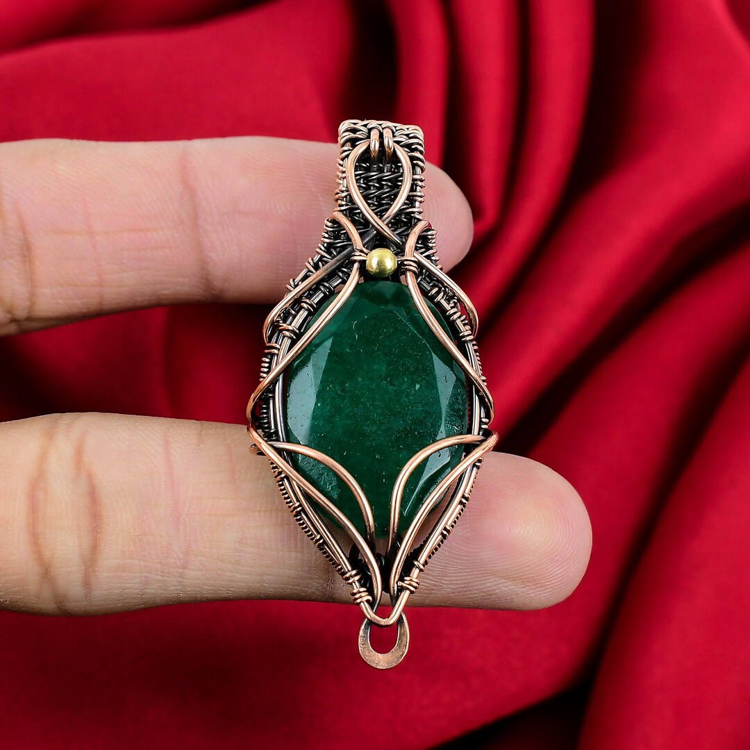 Faceted Zambian Emerald Pendant Copper Wire Wrapped Pendant Handmade ...