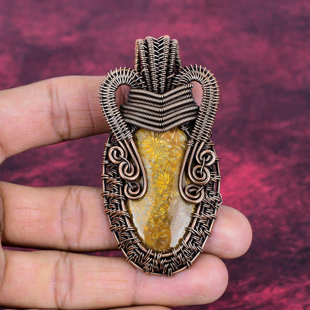 Fossil Coral Pendant, Handmade Copper Wire Wrapped Gemstone Jewelry - Etsy