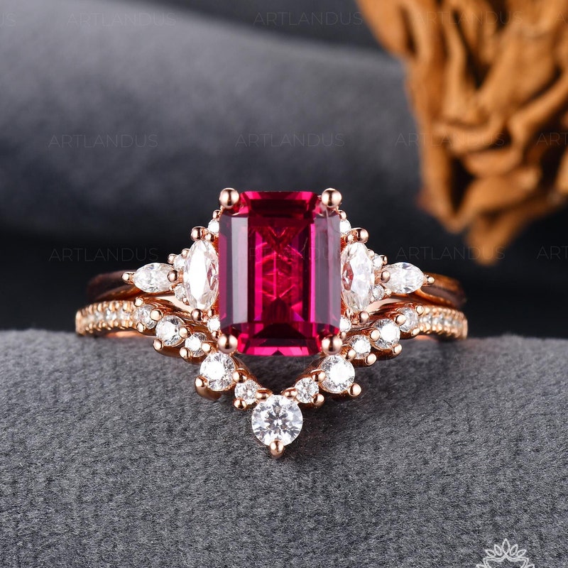 Emerald Cut Ruby Ring - Etsy