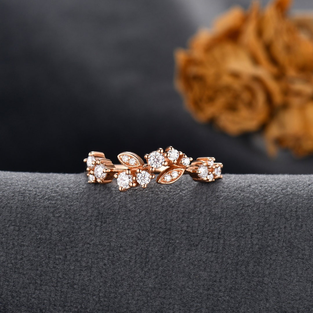 Art Deco Wedding Band Women Rose Gold Diamond Cluster Wedding Band ...