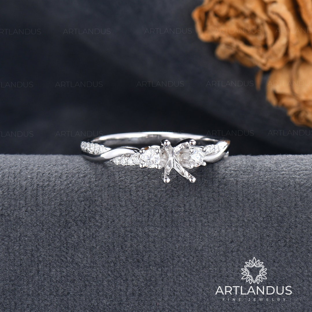 Engagement Ring Setting Custom Semi Mount White Gold Three Stone ...