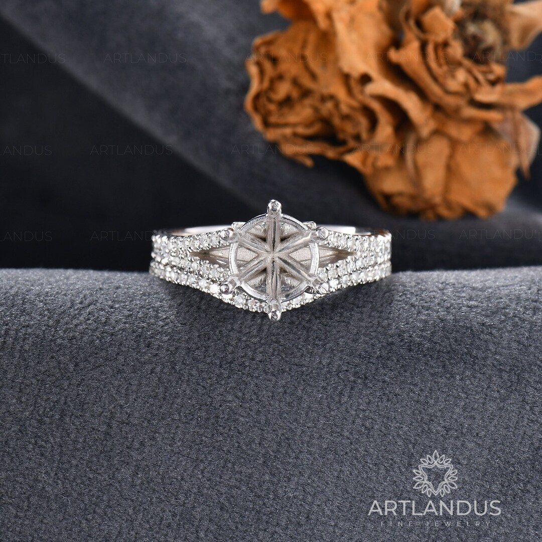 Unique Six Prongs Engagement Ring Setting 2pcs White Gold Semi Mount ...