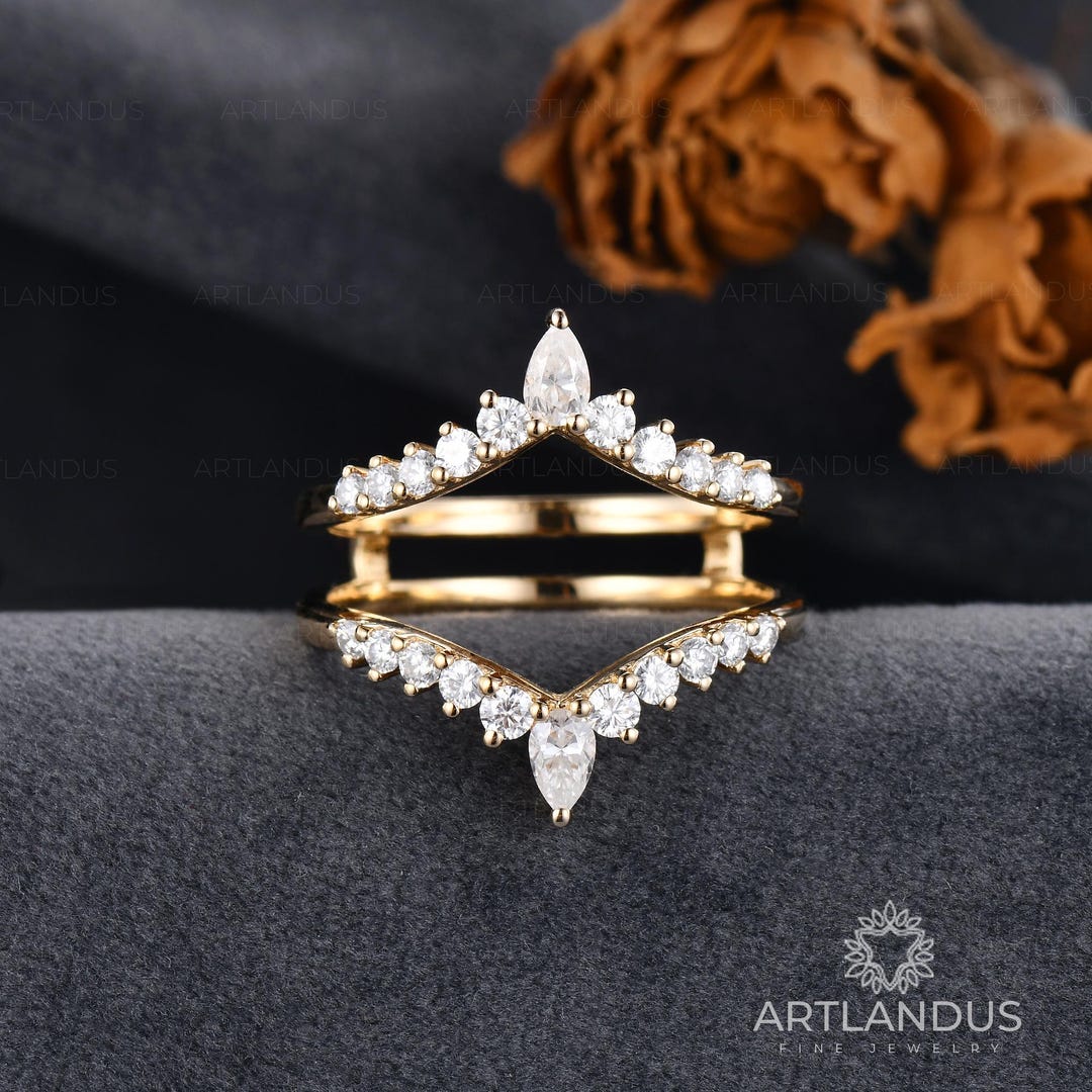 Yellow Gold Moissanite Curved Wedding Band Vintage Inspired Warp Ring ...