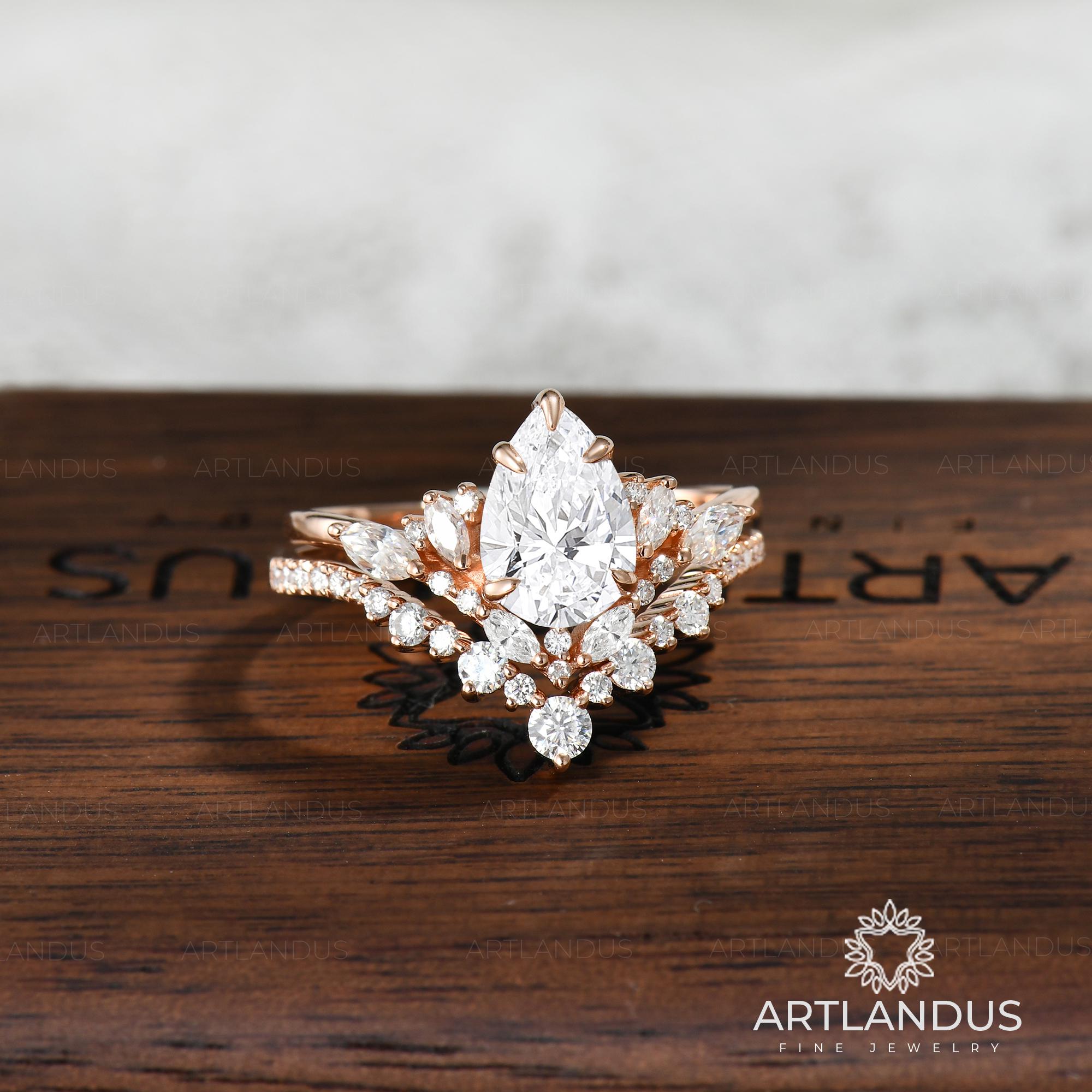Pear Shaped Moissanite Engagement Ring Unique Marquise Cut Moissanite ...