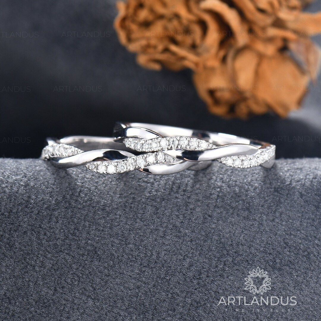 Infinity Diamond Wedding Band Unique Twist Wedding Ring Half Eternity ...