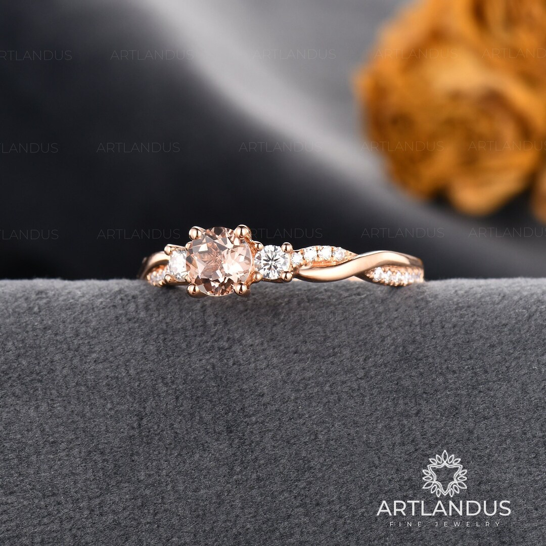 Three Stone Morganite Engagement Ring Rose Gold Infinity Twist ...