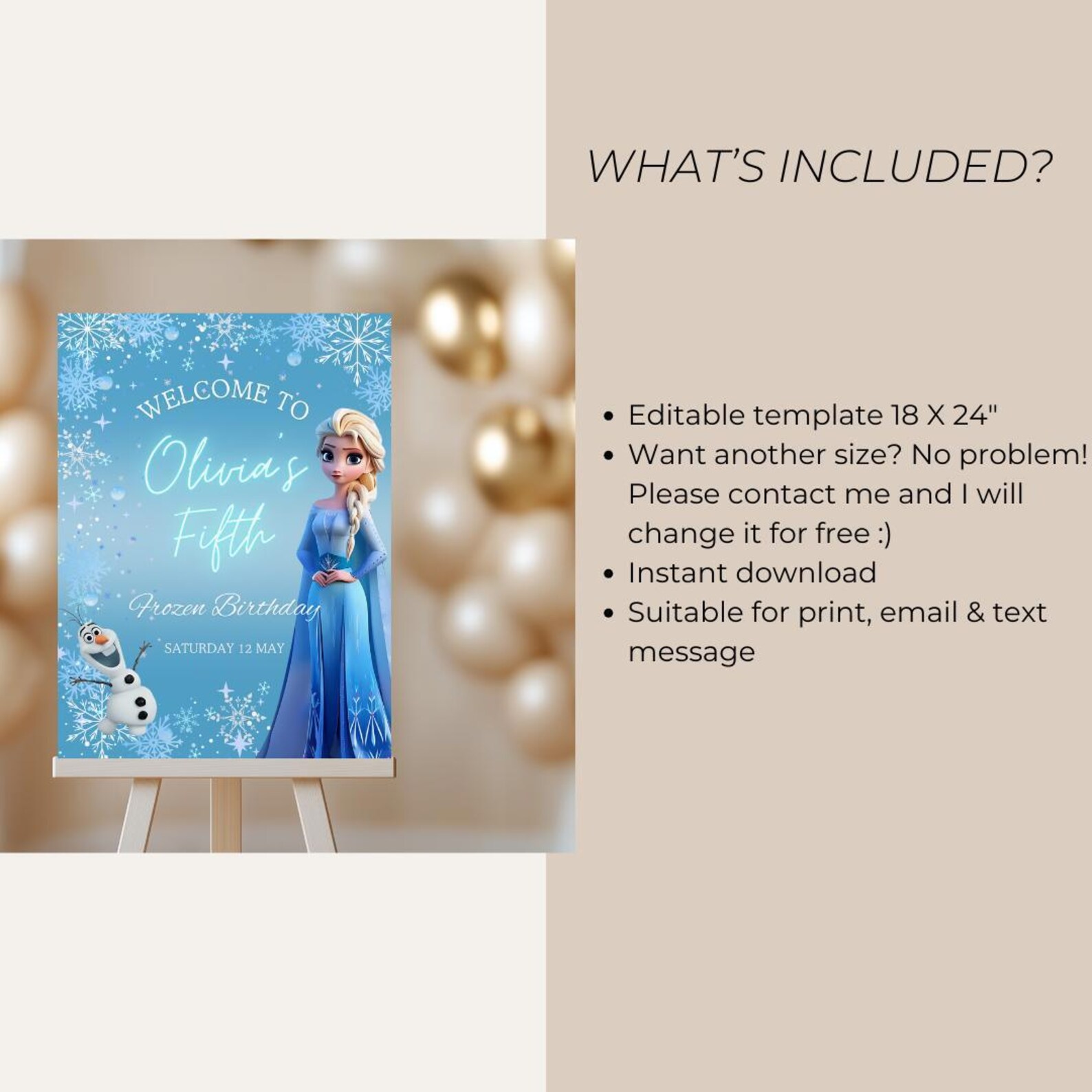 Frozen Birthday Welcome Sign, Princess Birthday Sign, Princess Elsa ...