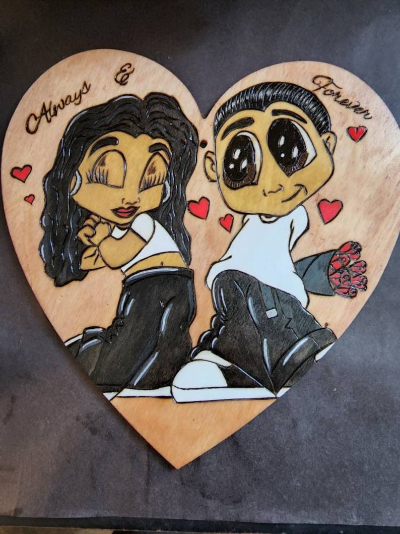 Custom Chicano Love Woodburning, Cartoon Couple Portrait, Anniversary ...