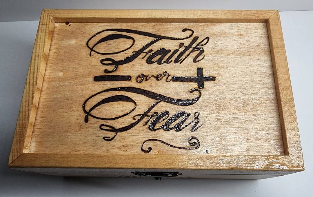Wood Burned Prayer Box, Faith Over Fear, Prayer Card Box - Etsy