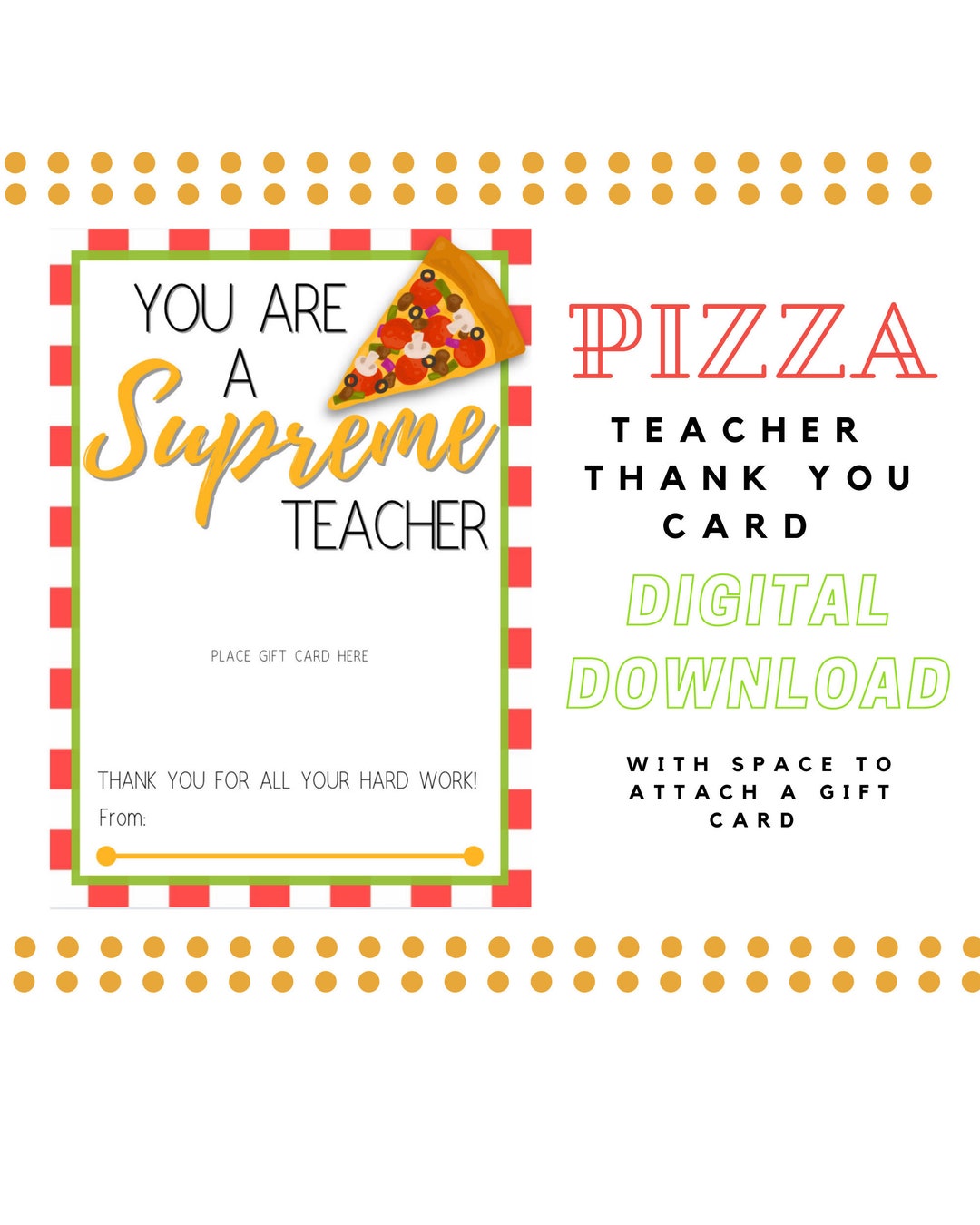 PRINTABLE Teacher Pizza Gift Thank You Appreciation Card | You're A ...