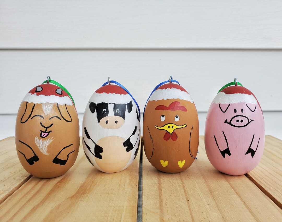 Barnyard Farm Animal Wood Christmas Ornaments, Billy Goat Pig Cow ...