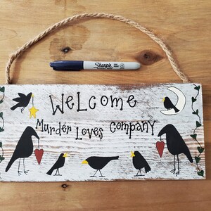 Murder of Crows Rustic Wood Welcome Sign, Primitive Farmhouse Wall ...