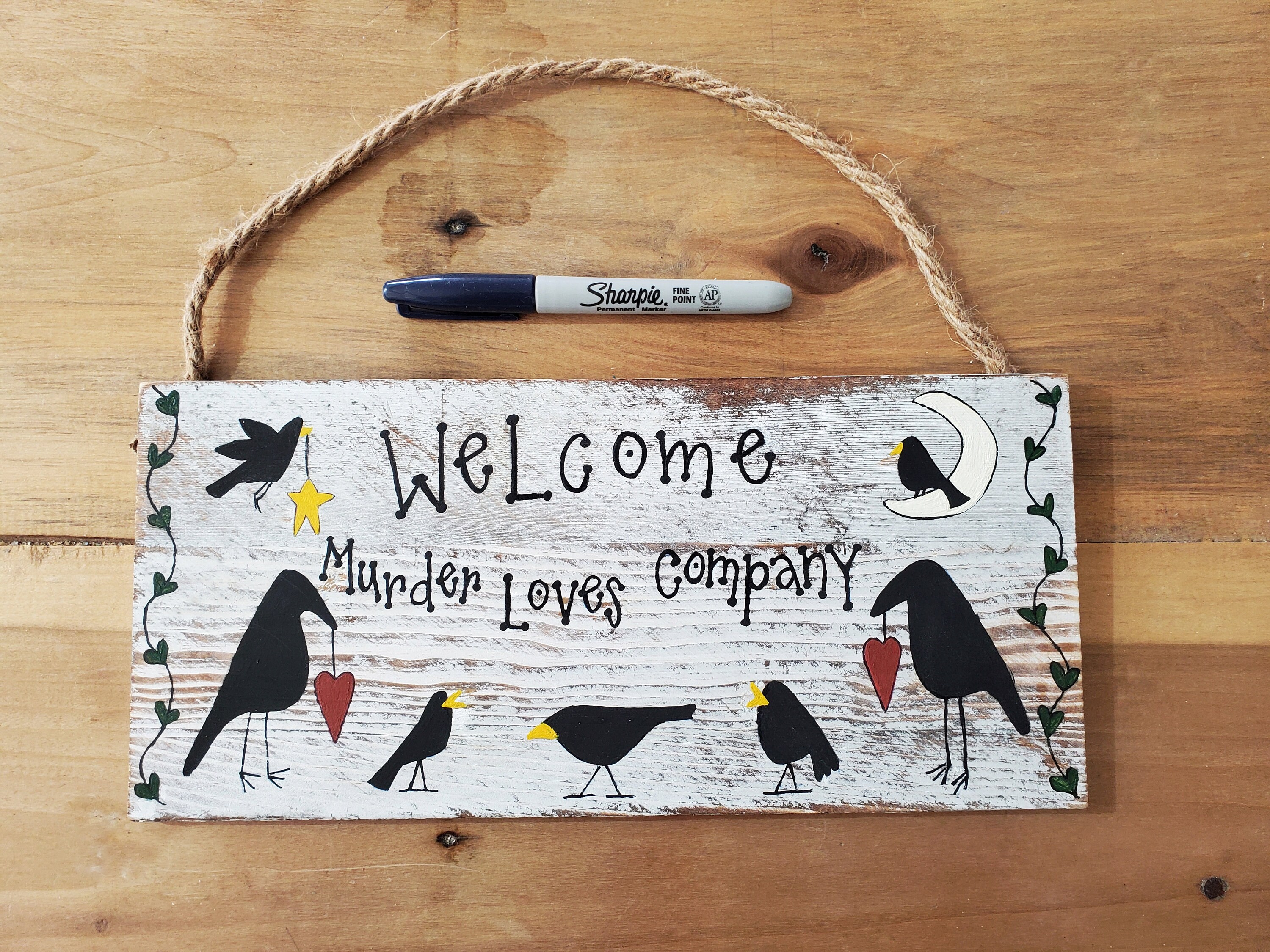 Murder of Crows Rustic Wood Welcome Sign, Primitive Farmhouse Wall ...