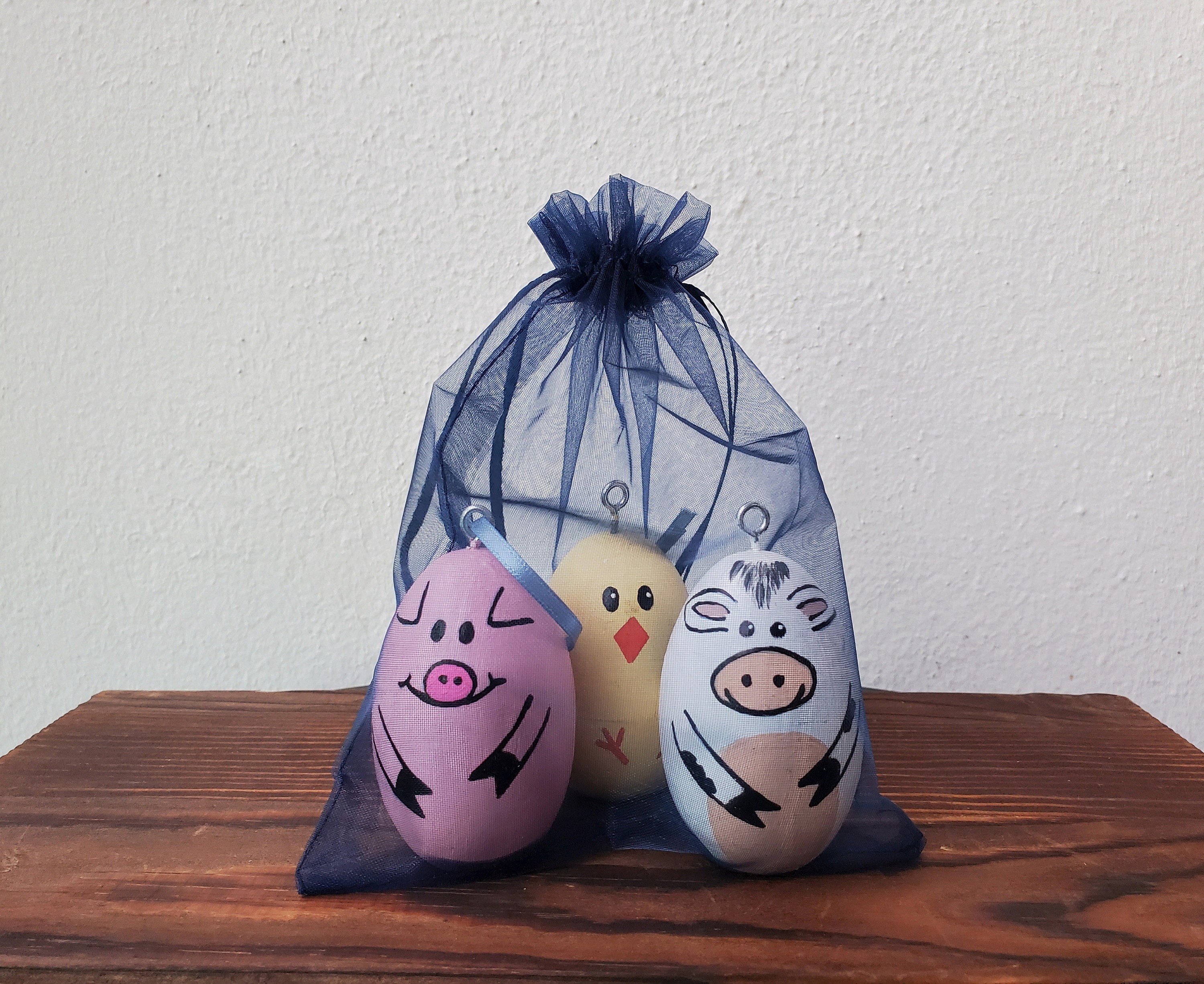 Painted Wood Easter Eggs (set of 3), Barnyard Farm Animal Decor, Cow, Chick, Pig Ornaments - Etsy
