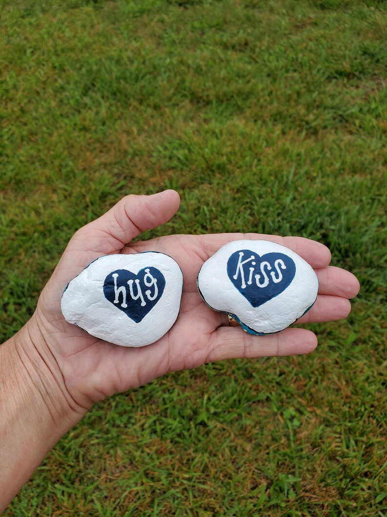 Pocket Hug and Kiss Patchwork Quilt Painted Rocks (set of 2) - Etsy
