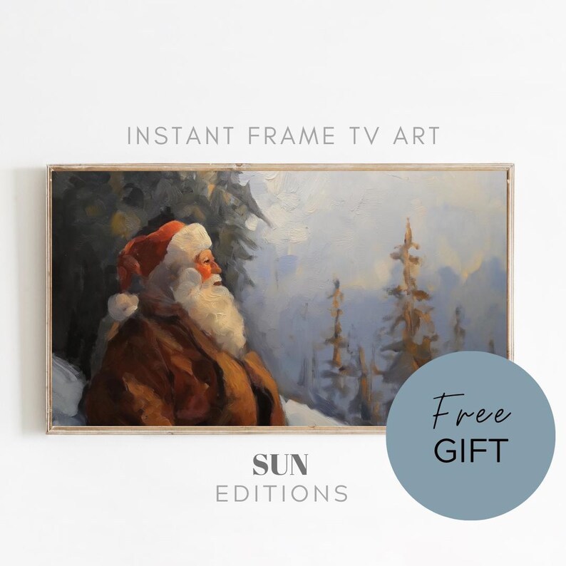 Textured Frame TV Art - Vintage Christmas Tree Scene, Santa Claus ...