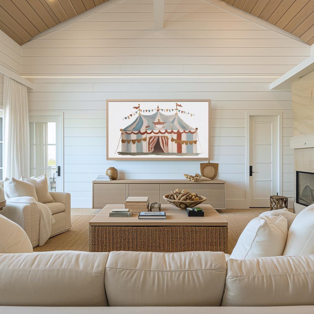 Arte para TV Samsung Frame com tema de circo vintage, pintura infantil ...