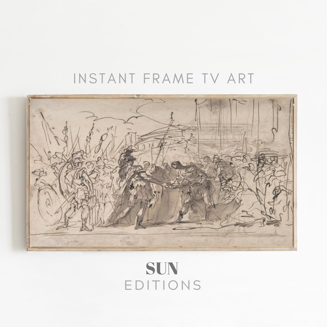 Samsung Frame TV Art Vintage Draw, Frame TV Art Black and Beige, Art ...