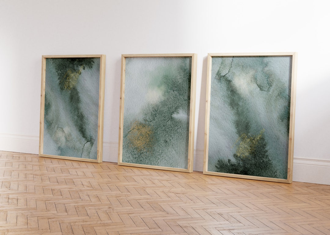 Green Abstract Prints, Watercolor Abstract Printable Wall Art Set of 3 ...