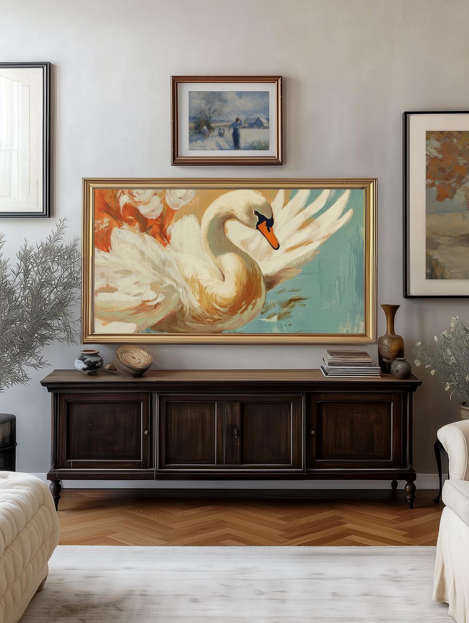 Swan Painting Samsung Frame Tv Art | Textured Painting TV Frame | Frame ...