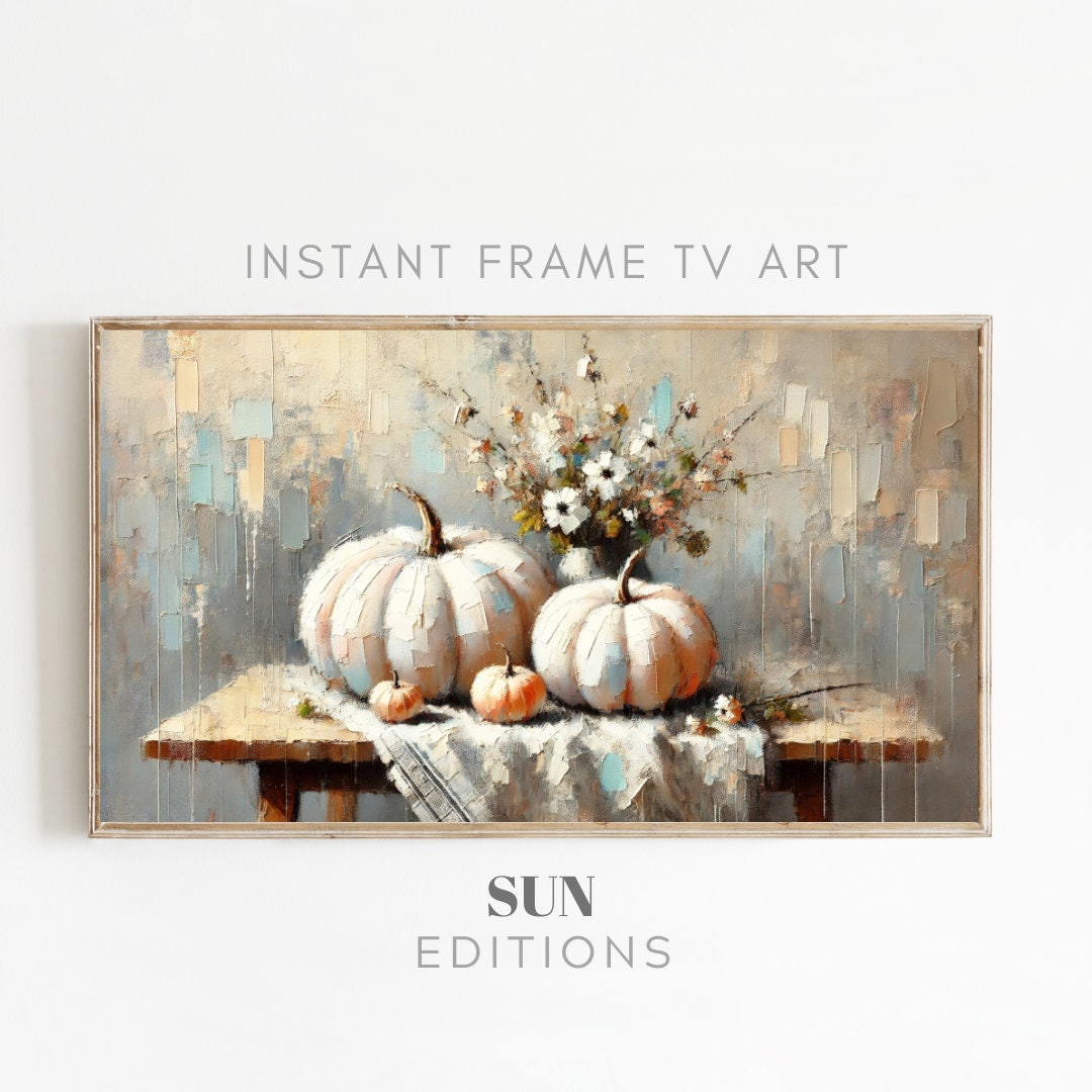 Fall Frame TV Art Fall Pumpkin Vintage Textured Painting Digital ...
