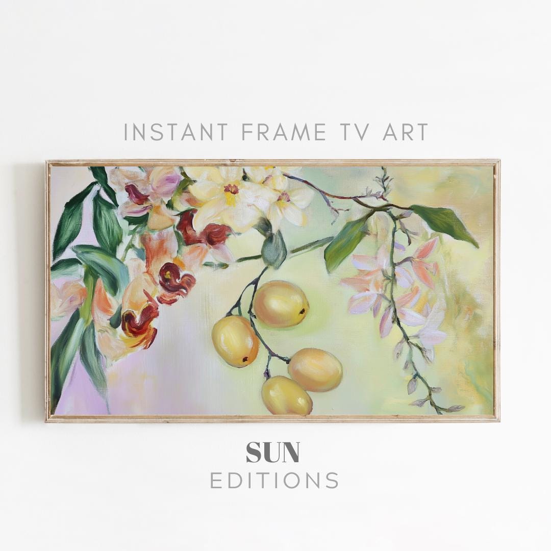 Colorful Abstract Floral Frame TV Art - Bright Citrus Textured Digital ...