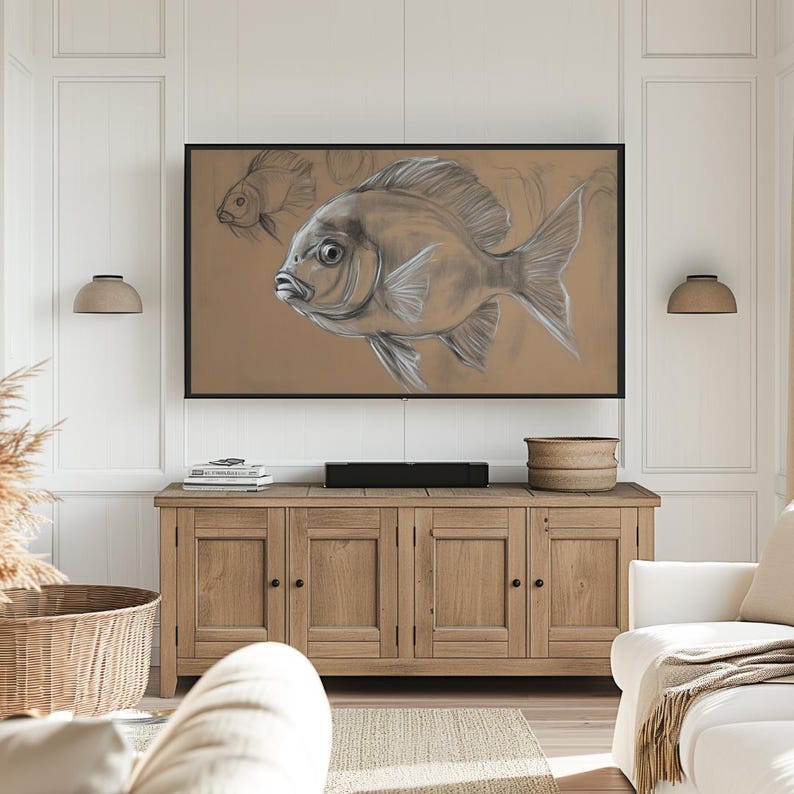Vintage Drawing Frame TV Art Fishes Undersea Sketch Samsung TV Art ...