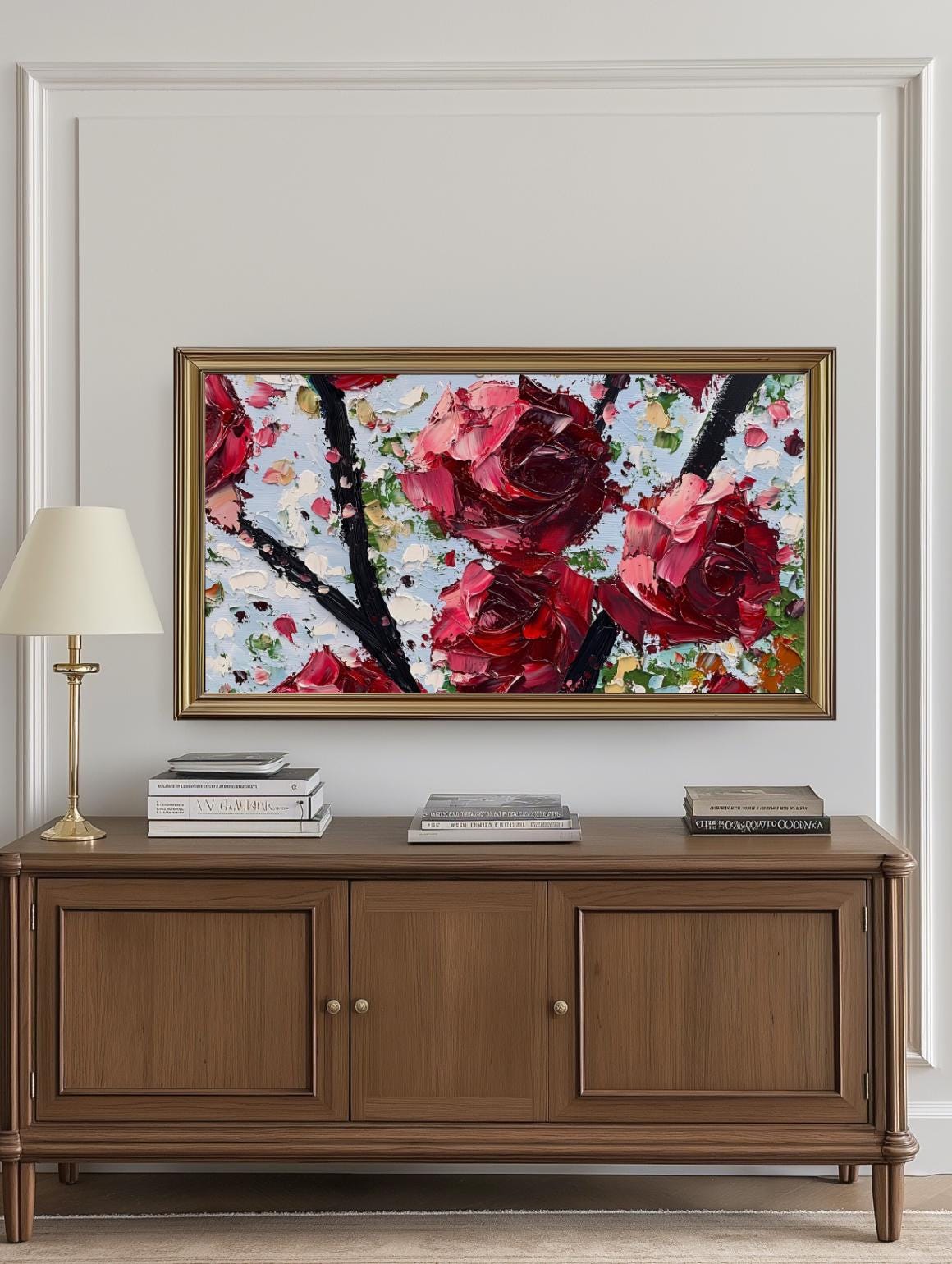 Roses Frame TV Art, Spring Textured TV Art, Pink and Blue Flowers ...