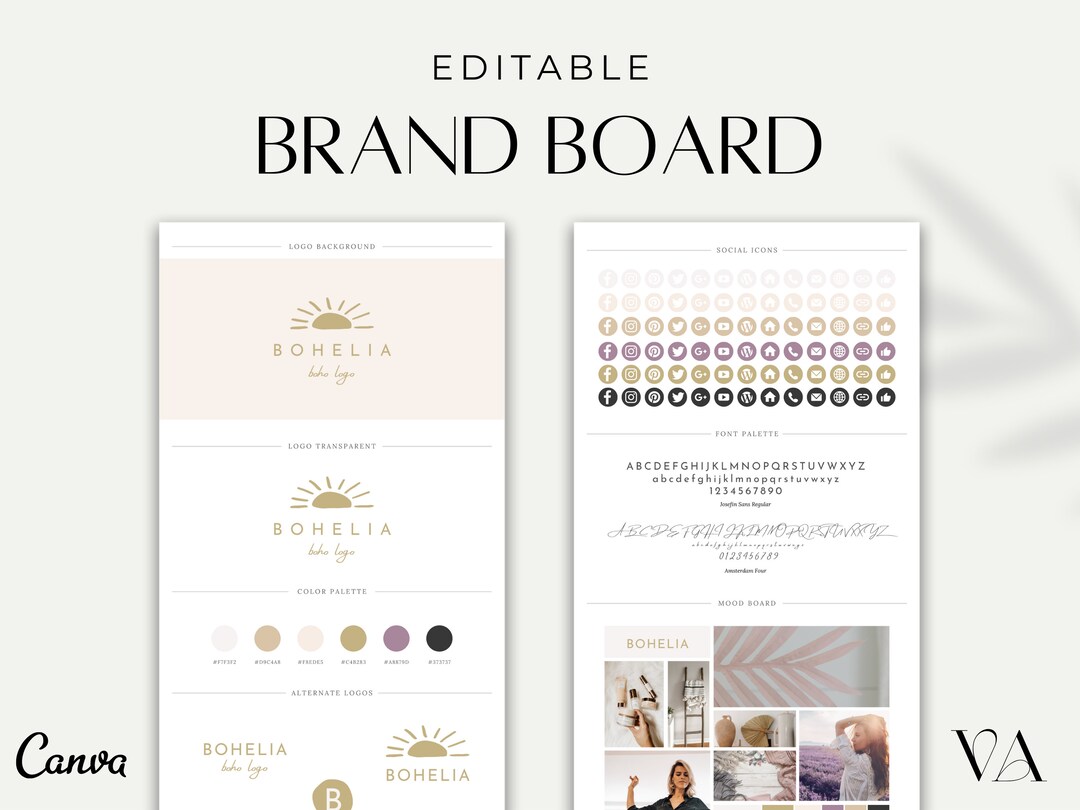 Sun Logo Template Canva, Canva Brand Kit Template, Brand Board Template ...