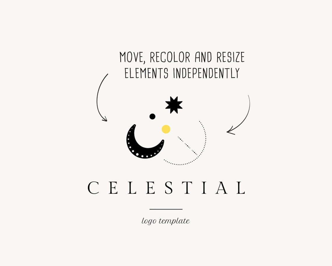 Celestial Logo, Moon Logo, Stars Logo, Spiritual Logo Design, Magic ...
