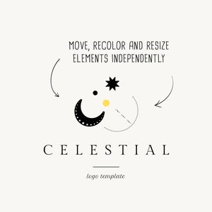 Celestial Logo, Moon Logo, Stars Logo, Spiritual Logo Design, Magic ...