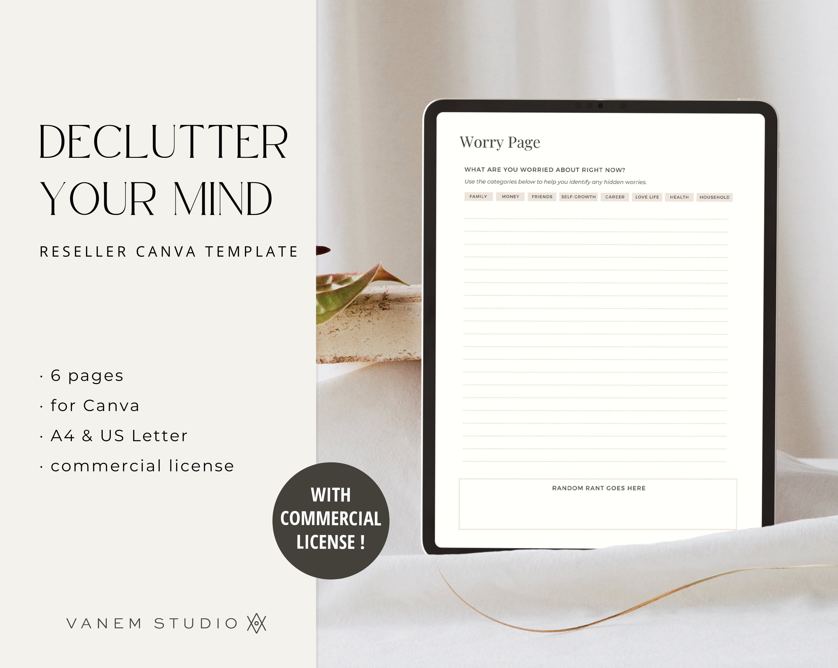 PLR Mind Declutter Template Canva Brain Dump Template Worry - Etsy