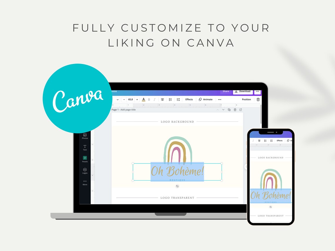 Rainbow Logo Template Canva Logo Template Boutique Whimsical - Etsy
